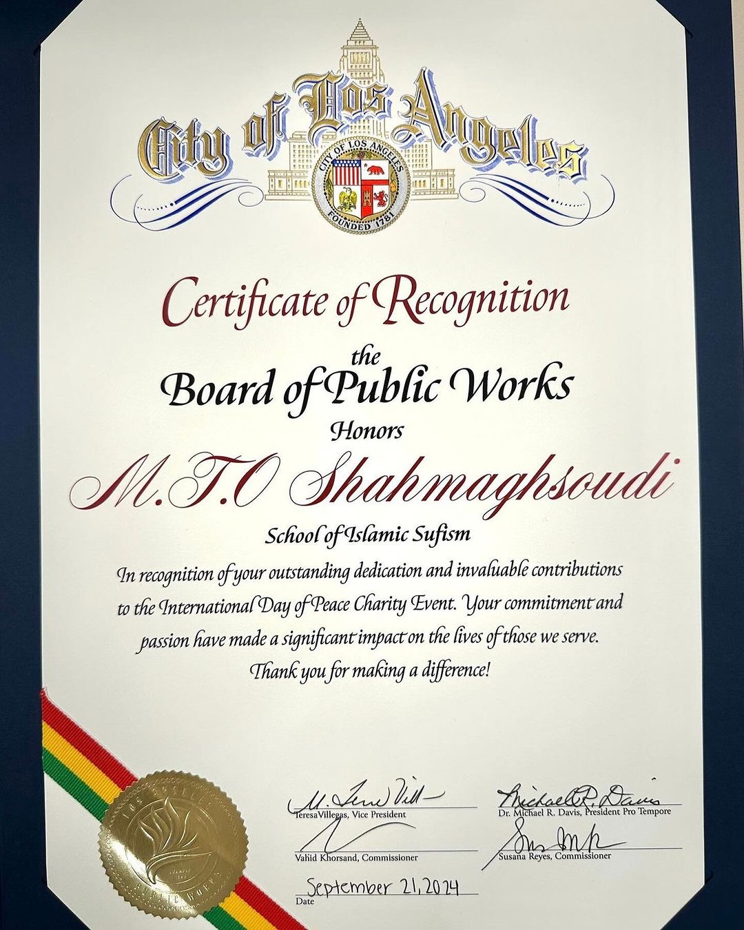 Community Service Recognition - MTO Shahmaghsoudi